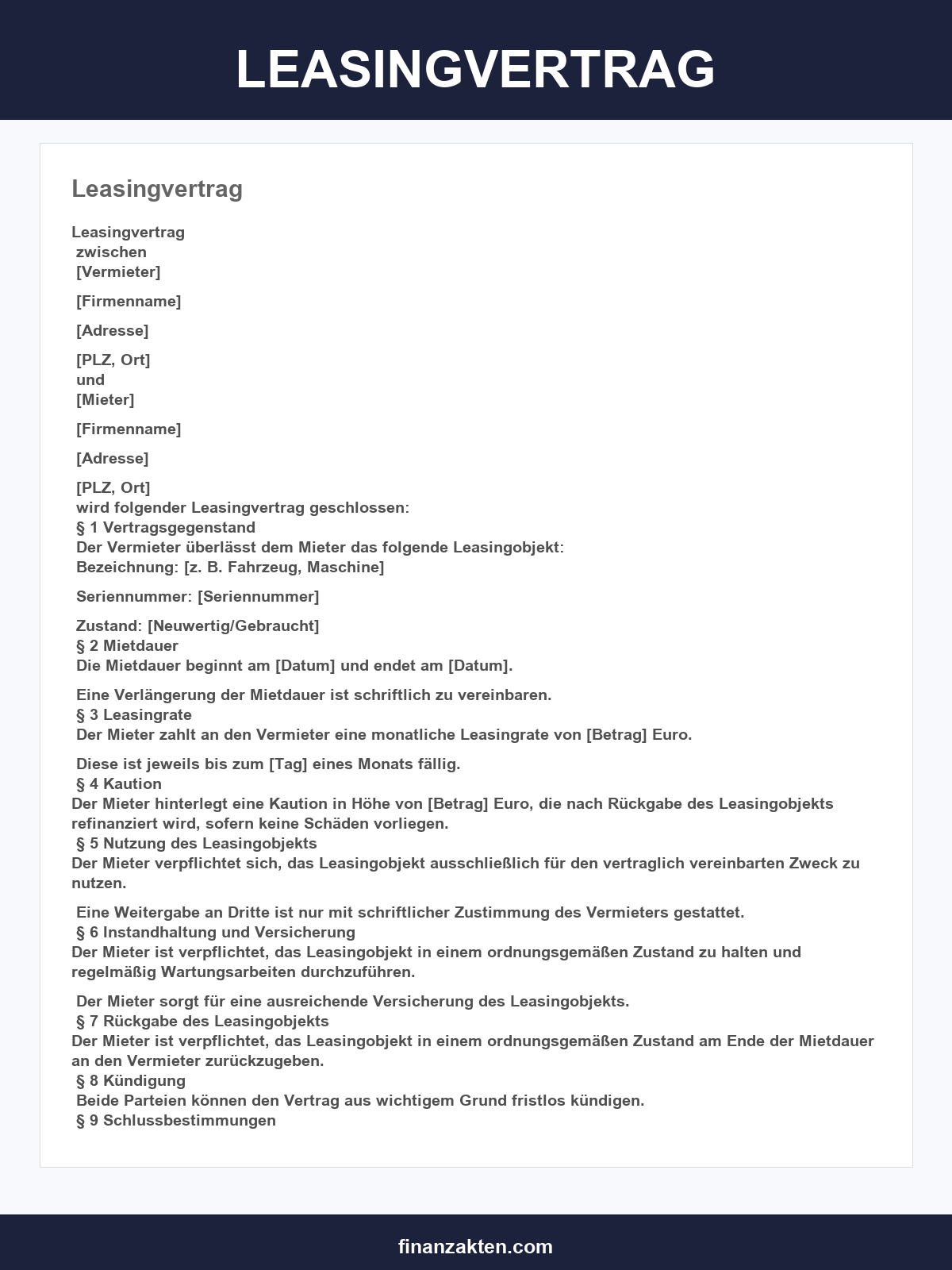 Leasingvertrag Muster